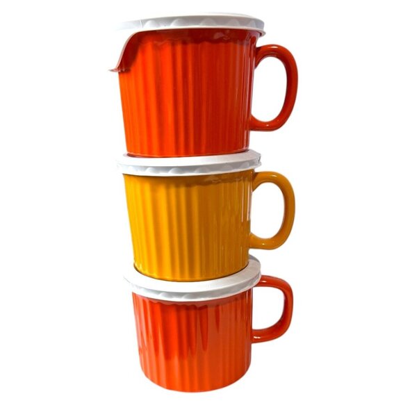 Corningware | Kitchen | Set Of 3 Corning Ware Colours 2 Oz Stoneware Soup Mug Cup W Lid ...